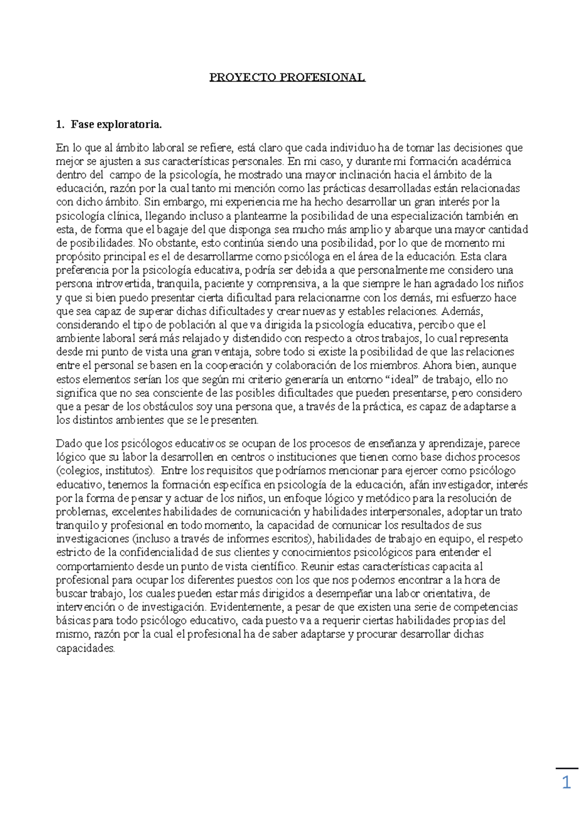 Proyecto Profesional 2 - PROYECTO PROFESIONAL 1. Fase exploratoria. En ...