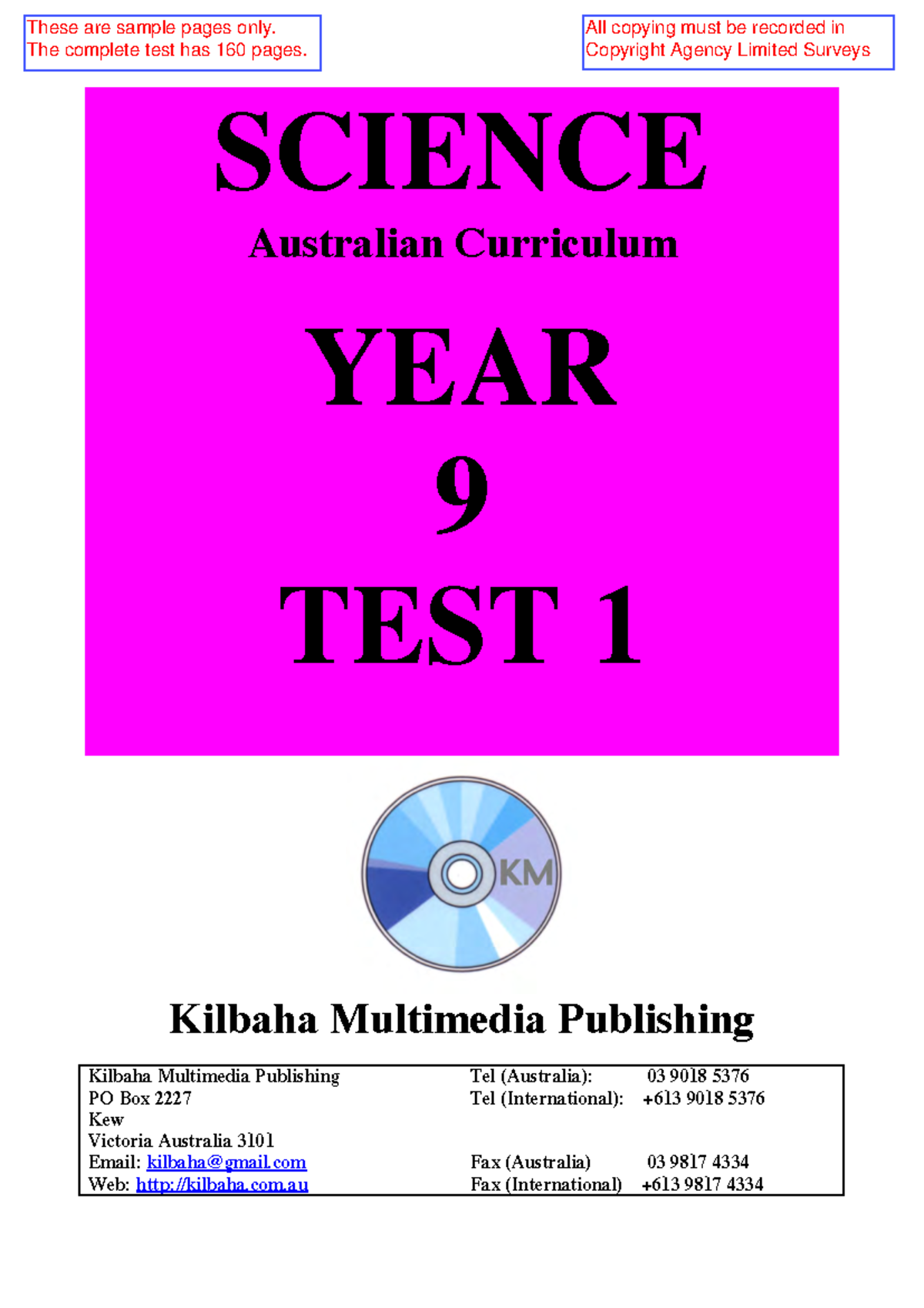 Year9 Science Sample Test SCIENCE Australian Curriculum YEAR 9 TEST 1