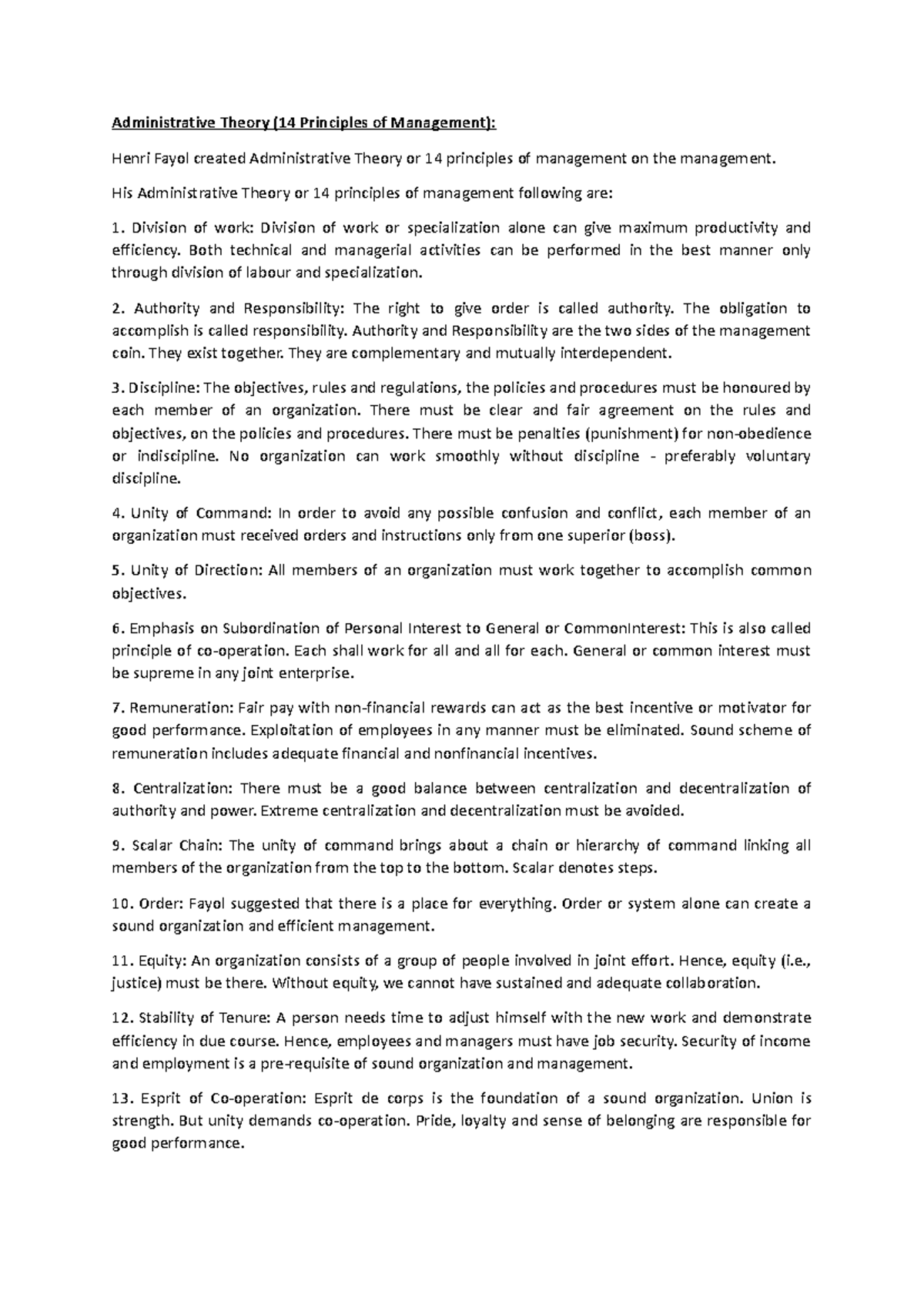 Administrative Theory - His Administrative Theory or 14 principles of ...