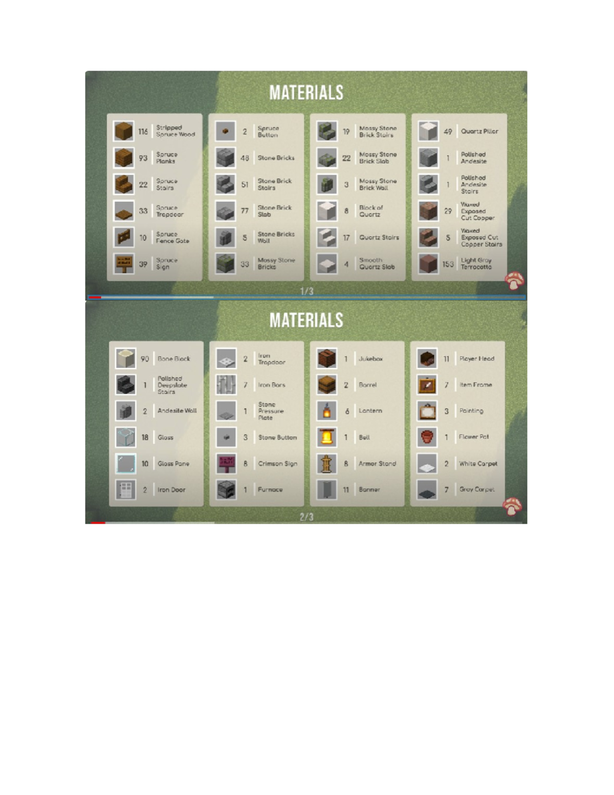 Materiales minecraft - MATERIALS 116 Stripped 2 Spruce 19 Mossy Stone ...