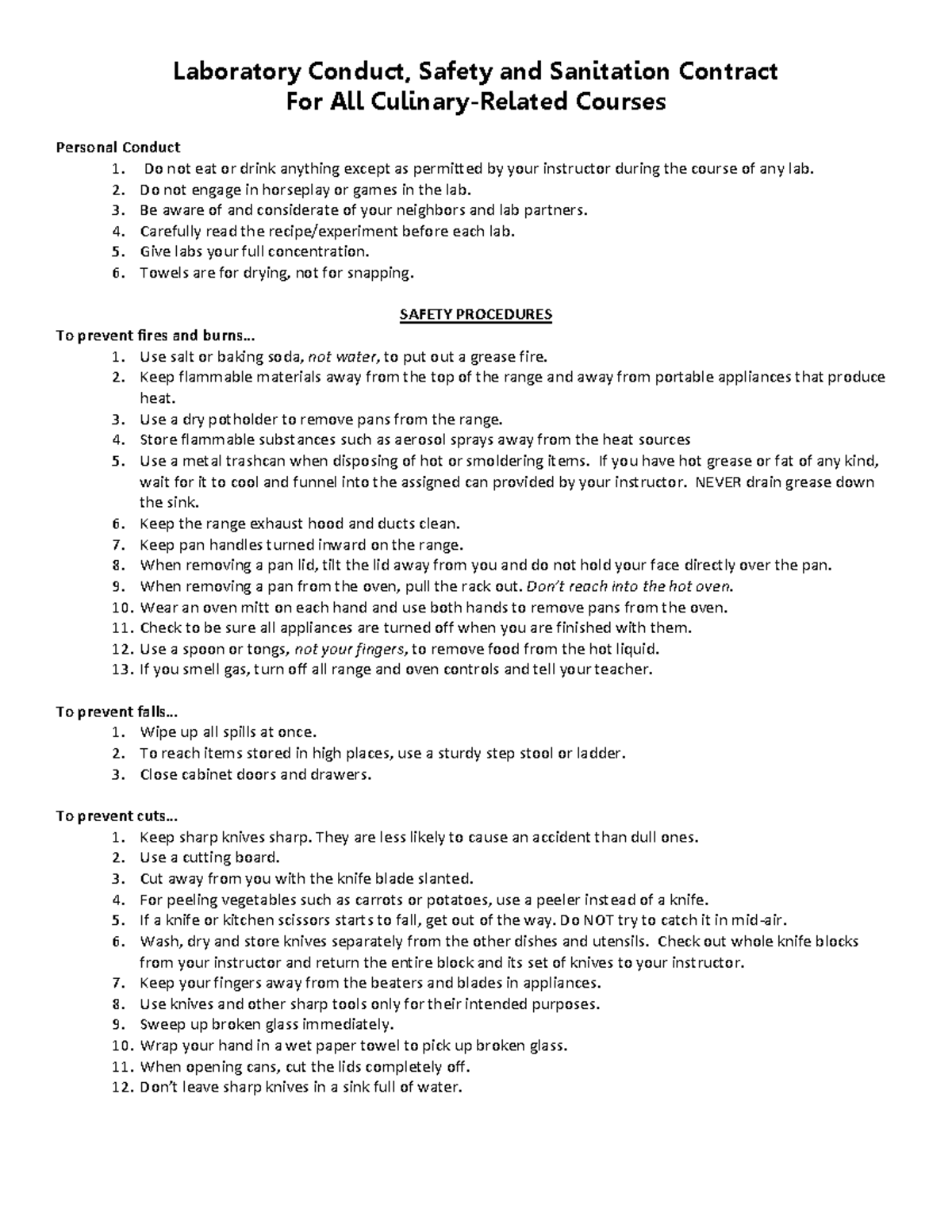 Laboratory safety and sanitation - Laboratory Conduct, Safety and ...