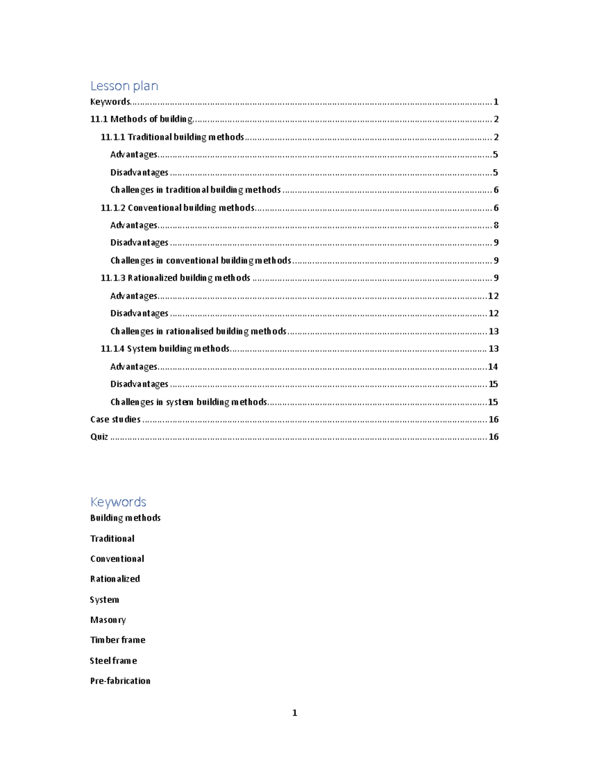 11 class - Building Technology 1 - Lesson plan - Studocu