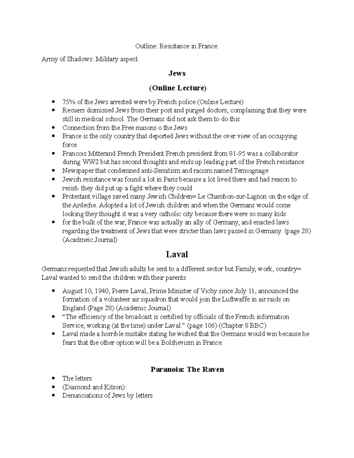 WW2 Research paper Outline - Outline: Resistance in France: Army of ...