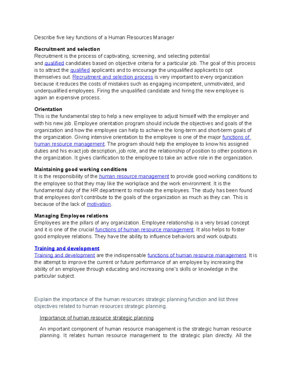 Human Resources management system for the organization - Describe five ...