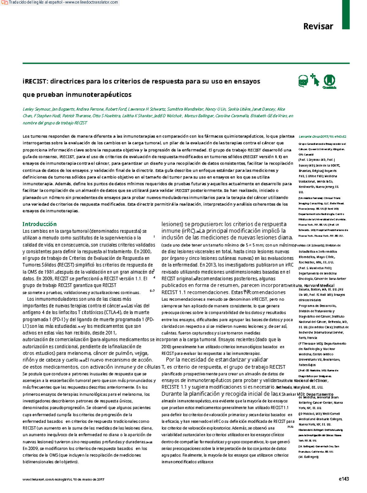 3. i Recist Guidelines - papper - Revisar iRECIST: directrices para los ...