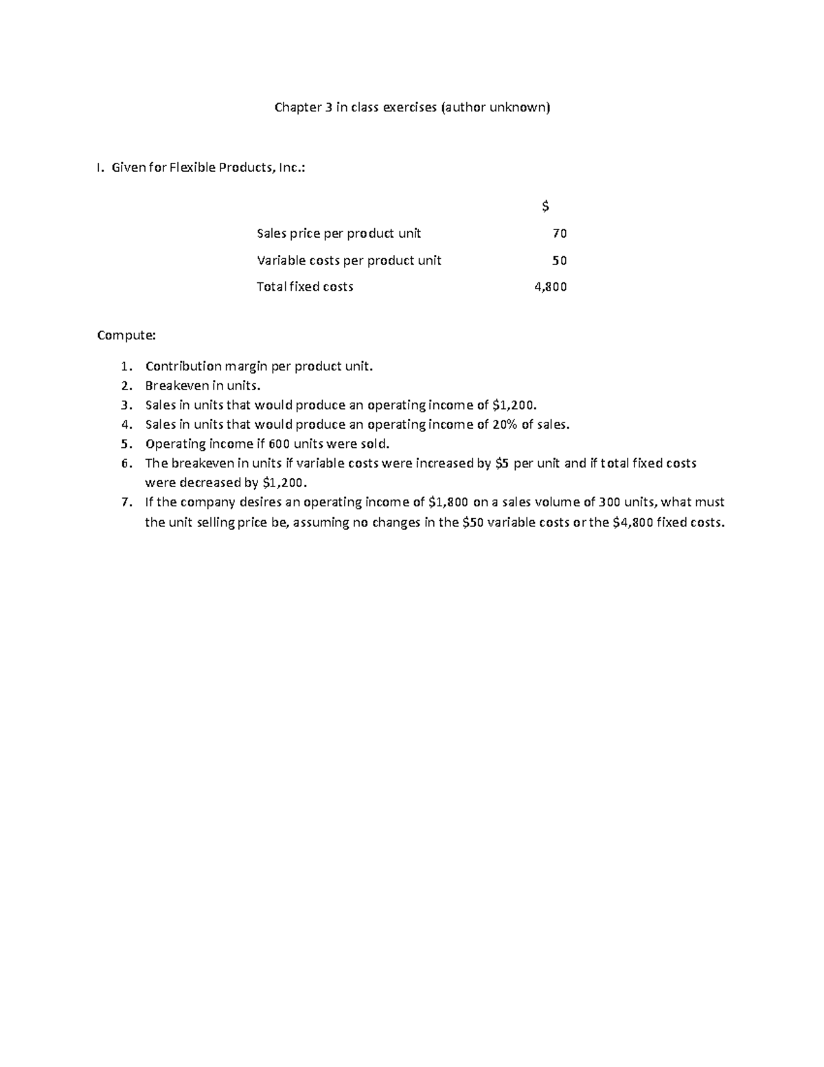 CH3 - Ex 1 - 2015 notes - Chapter 3 in class exercises (author unknown ...