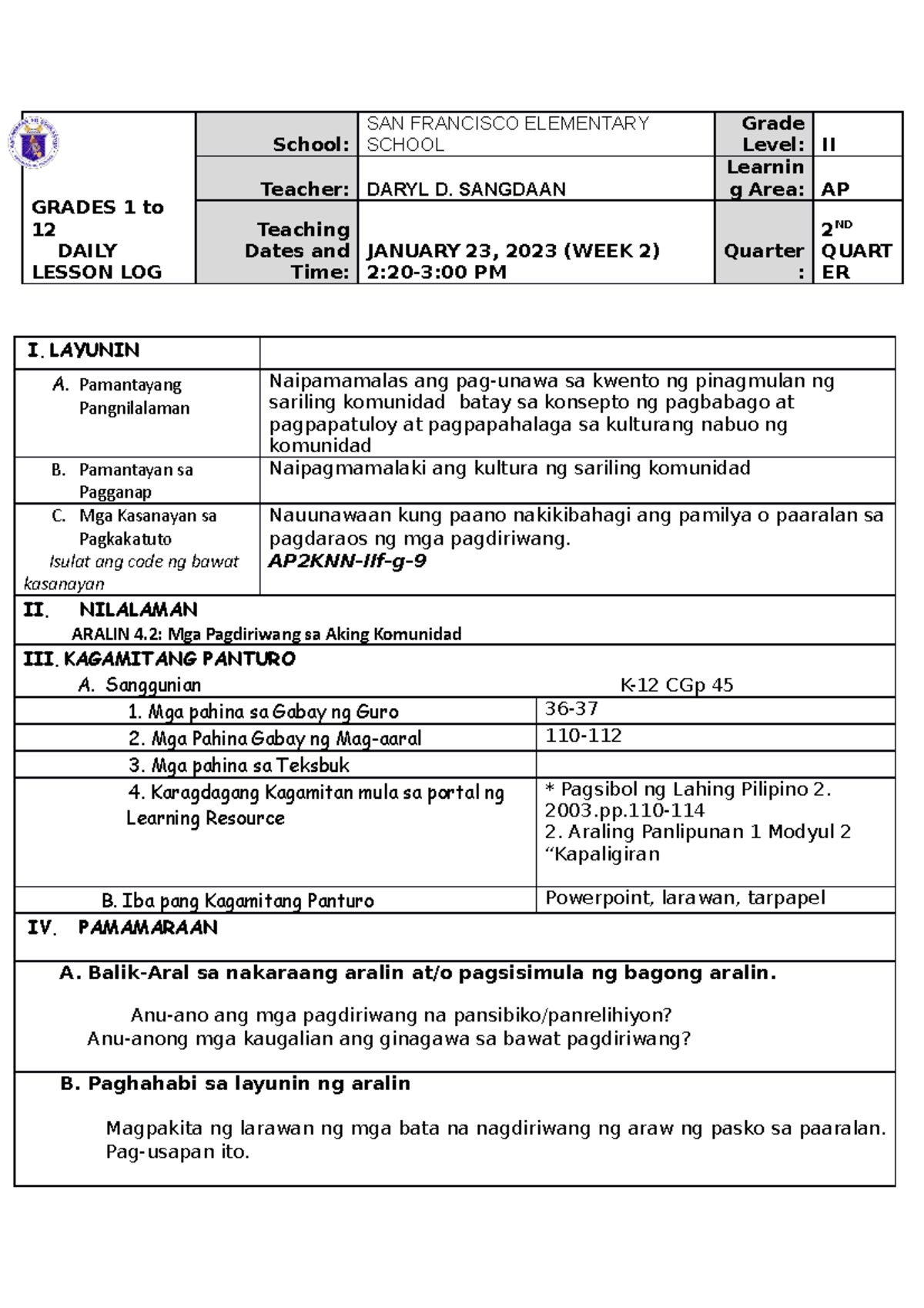 2nd COT Lesson Plan GRADES 1 To 12 DAILY LESSON LOG School SAN 2nd-cot-lesson-plan-grades-1-to-12-daily-lesson-log-school-san