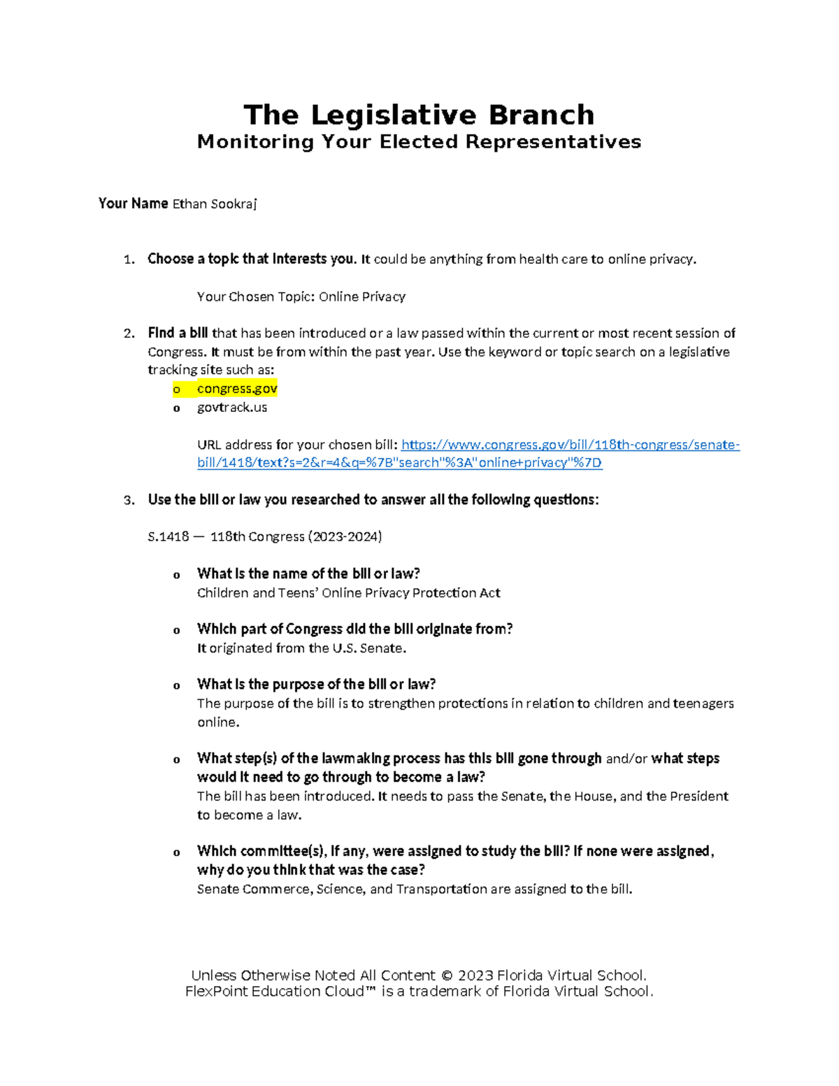 The legislative branch assignment template - The Legislative Branch ...