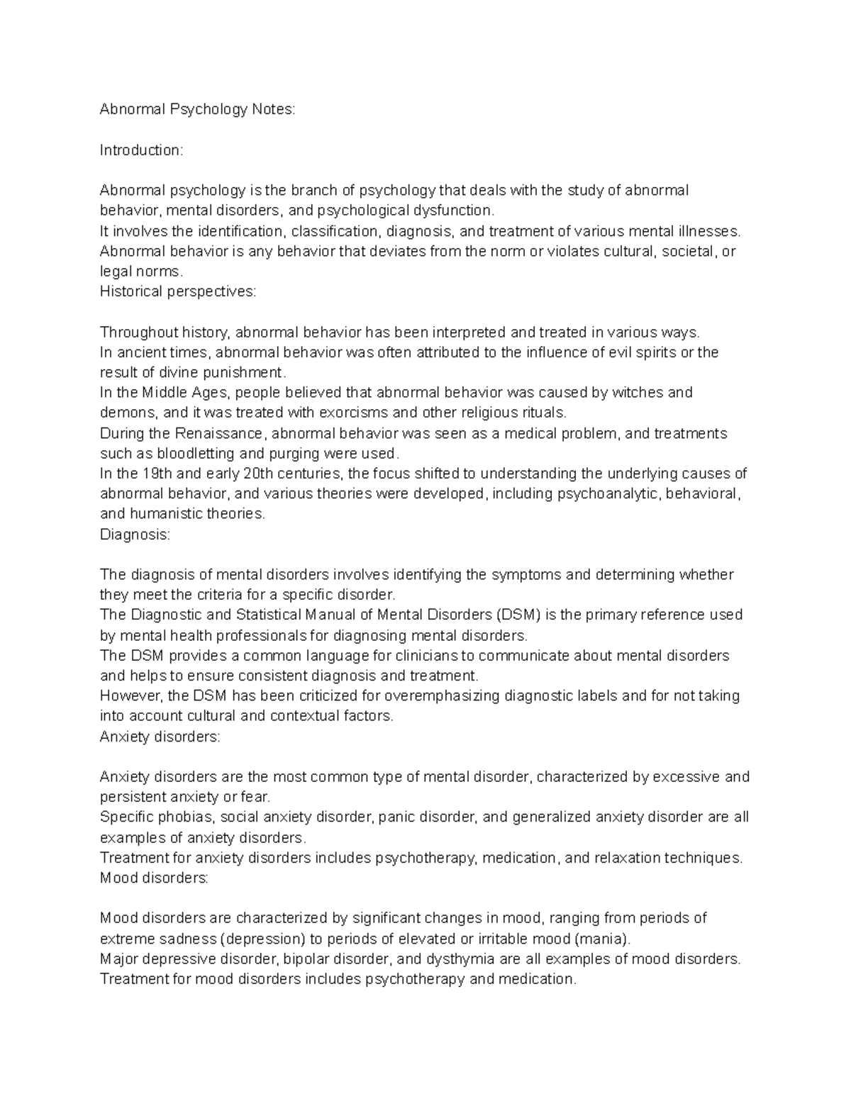 Abnormal Psychology (PSYC 335) #1 - Abnormal Psychology Notes ...