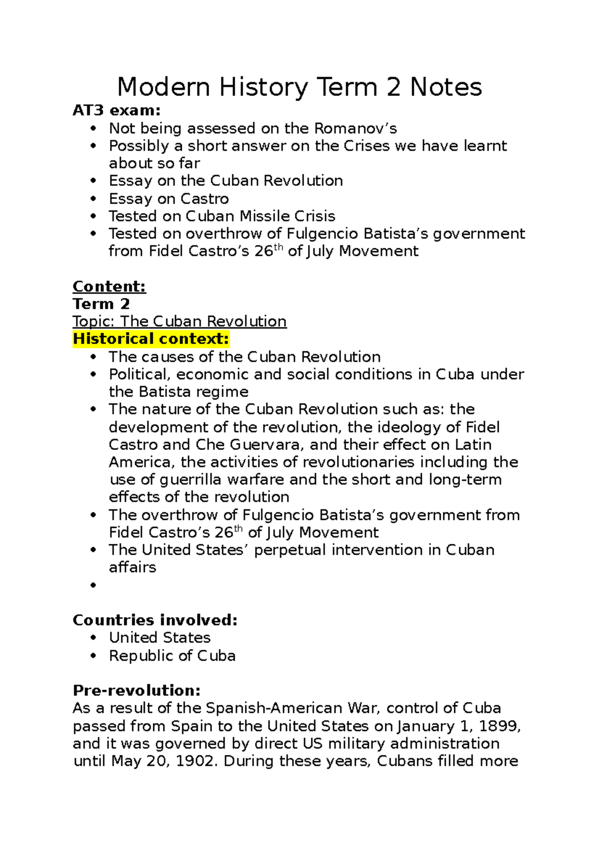Modern History Term 2 Notes - Modern History Term 2 Notes AT3 exam: Not ...