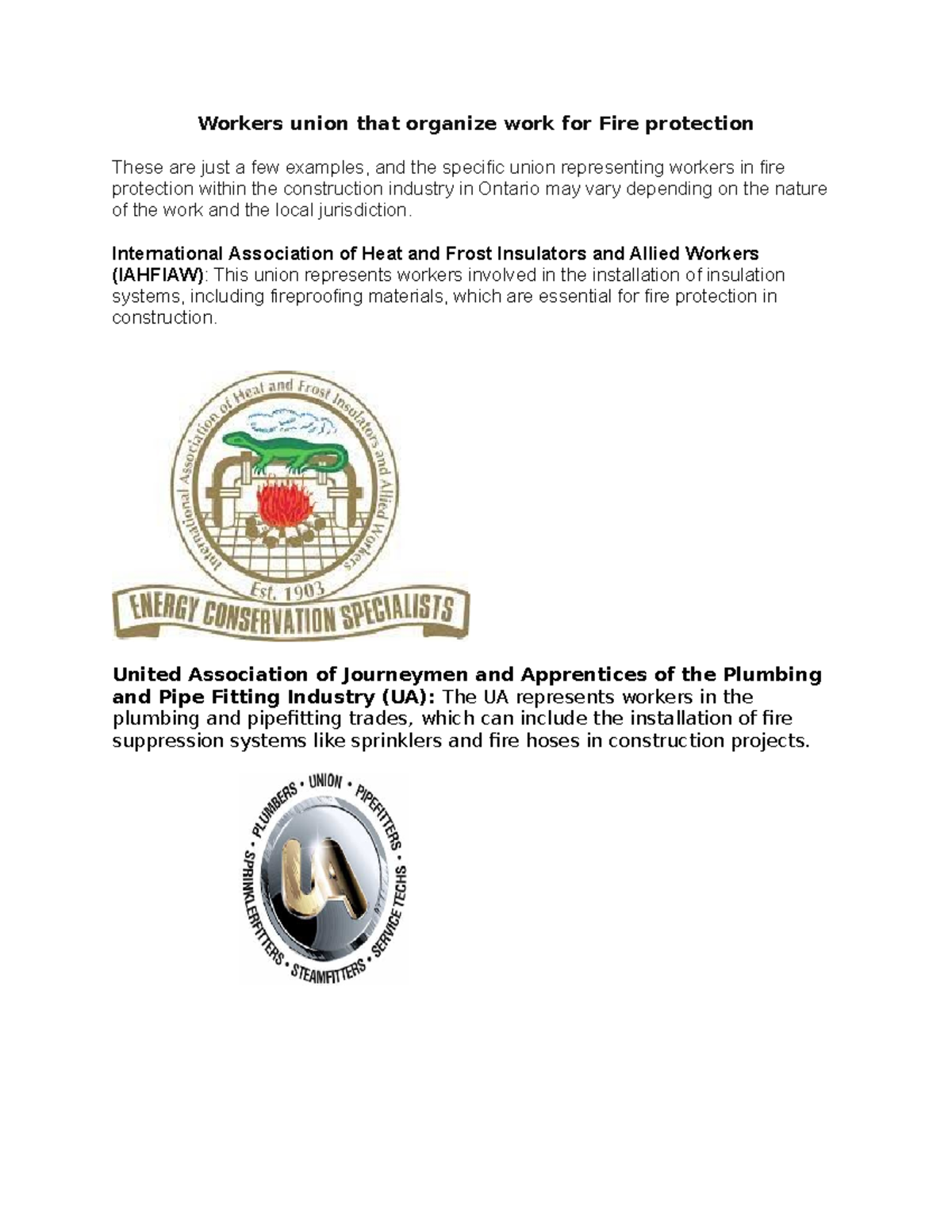 Workers union for Fire protection - Workers union that organize work ...