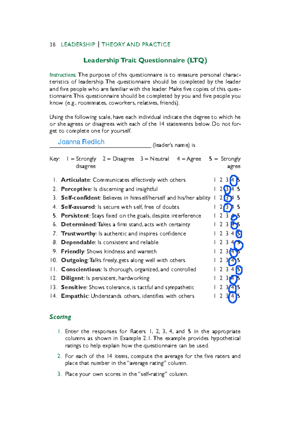 PLP 6 Leadership Trait Questionaire - 38 LEADERSHIP THEORY AND PRACTICE ...
