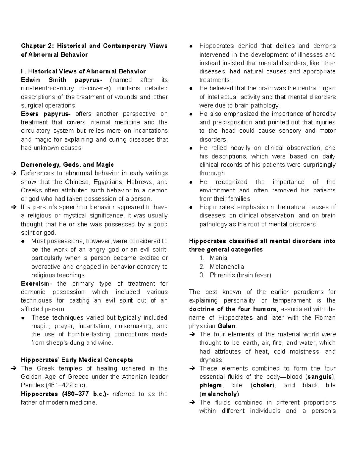 Abnormal Psych Chap 2 Summary Historical and Contemporary Views of ...