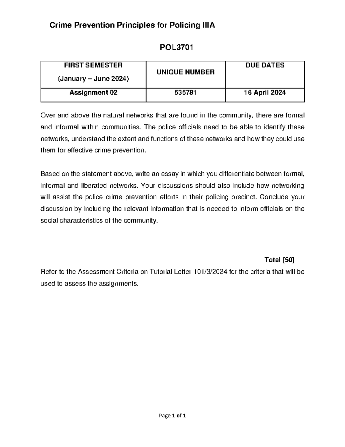 POL3701 Assessment 2 - Crime Prevention Principles for Policing IIIA ...