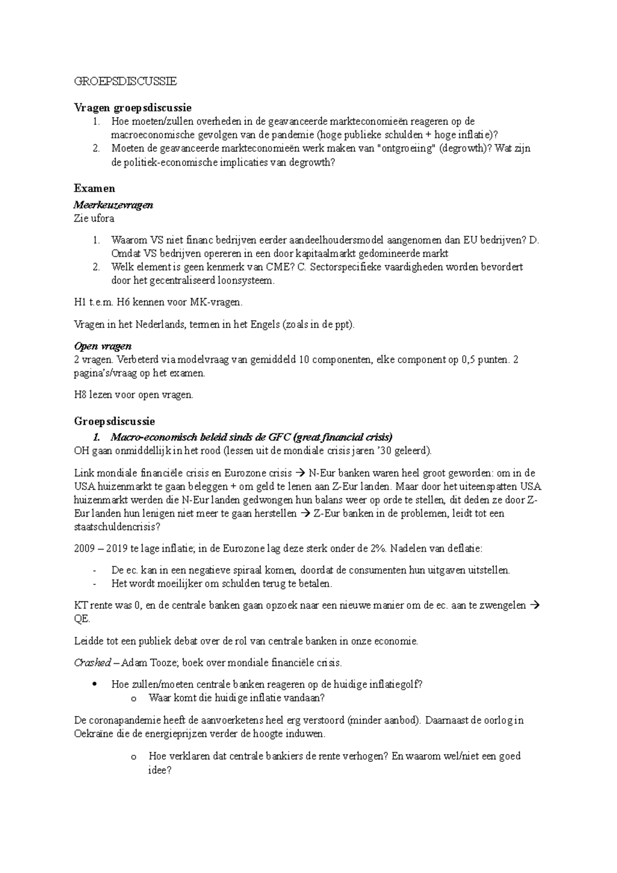 Lesnotities CPE 9. Groepsdiscussie 22-23 - GROEPSDISCUSSIE Vragen ...