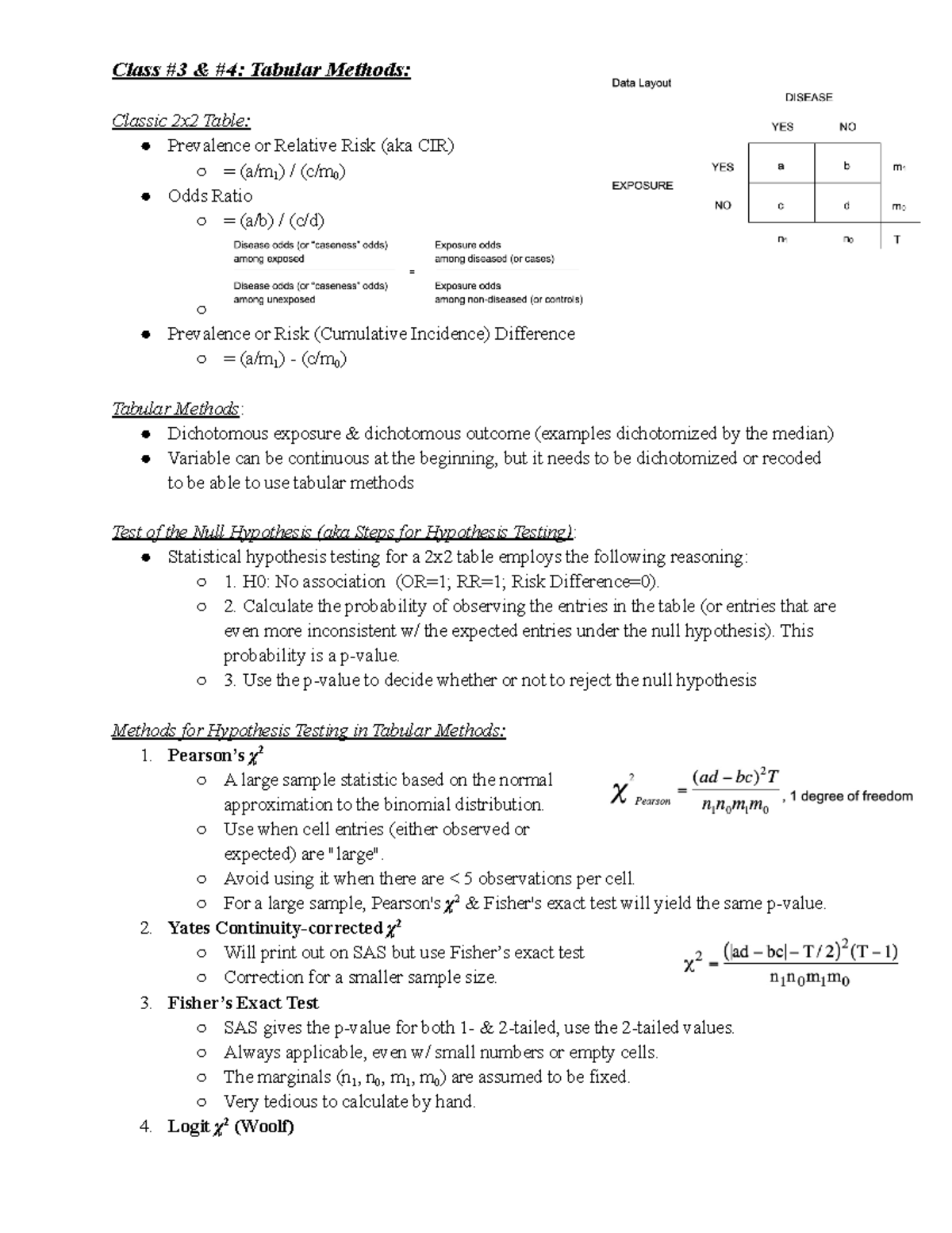Copy of Epi Methods III Tabular Methods - Class #3 & #4: Tabular Methods: Classic 2x2 Table ...