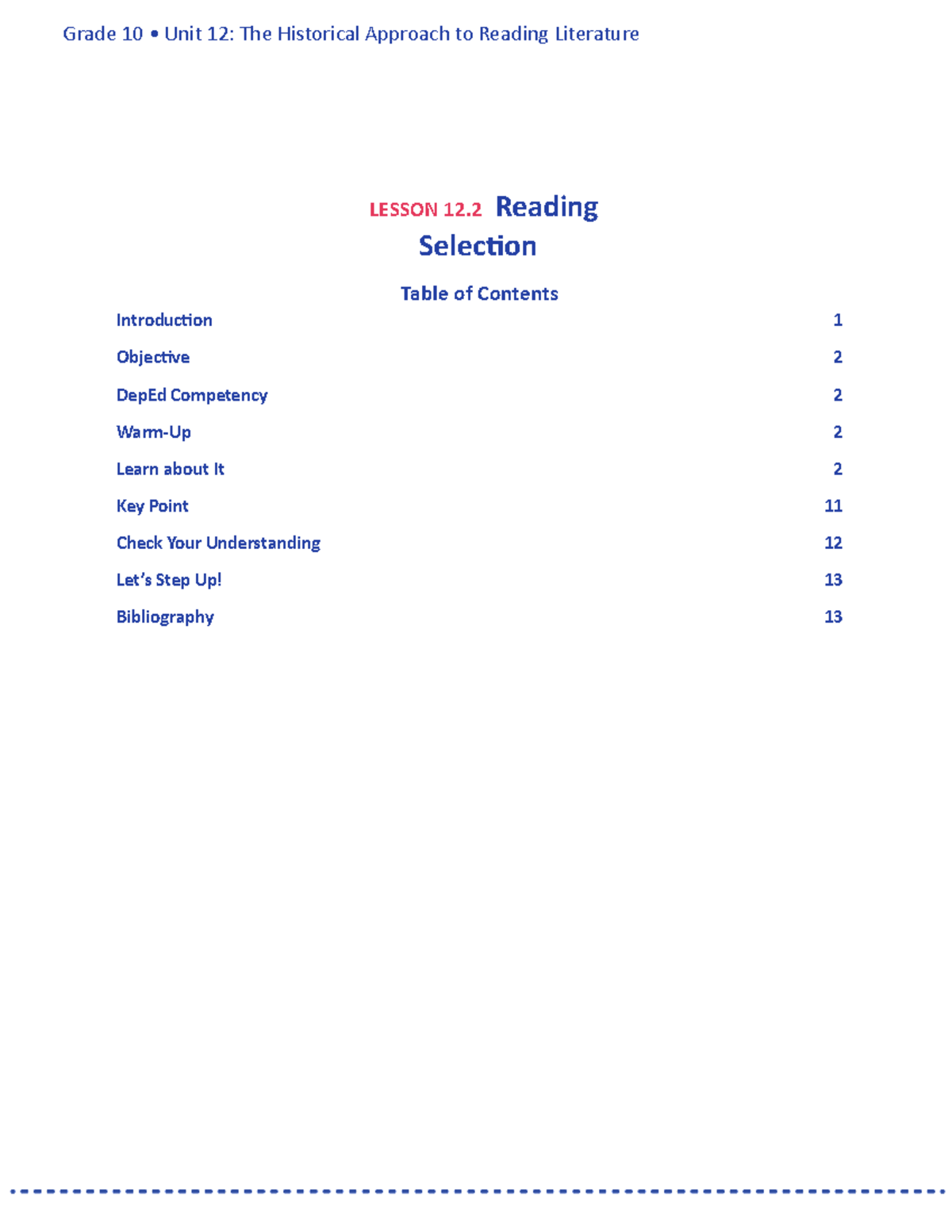 Reading Selection - ####### Grade 10 • Unit 12: The Historical Approach ...