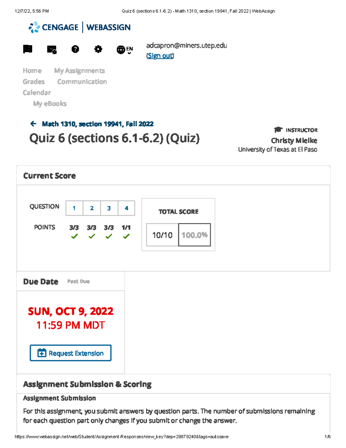 Math 1310 - Quiz 6 (6.1 - 6 - EN adcapron@miners.utep (Sign out) Math ...