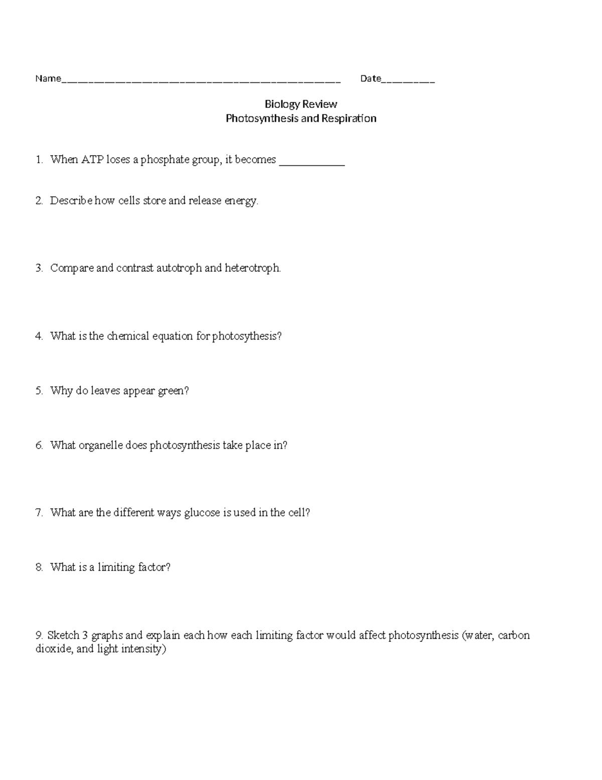Review+Sheet+Photosynthesis+and+Respiration-2023 - - Studocu