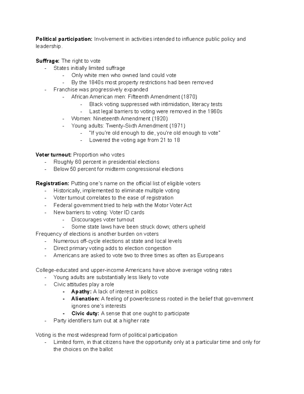 Chapter 7 - Notes - Political participation: Involvement in activities ...