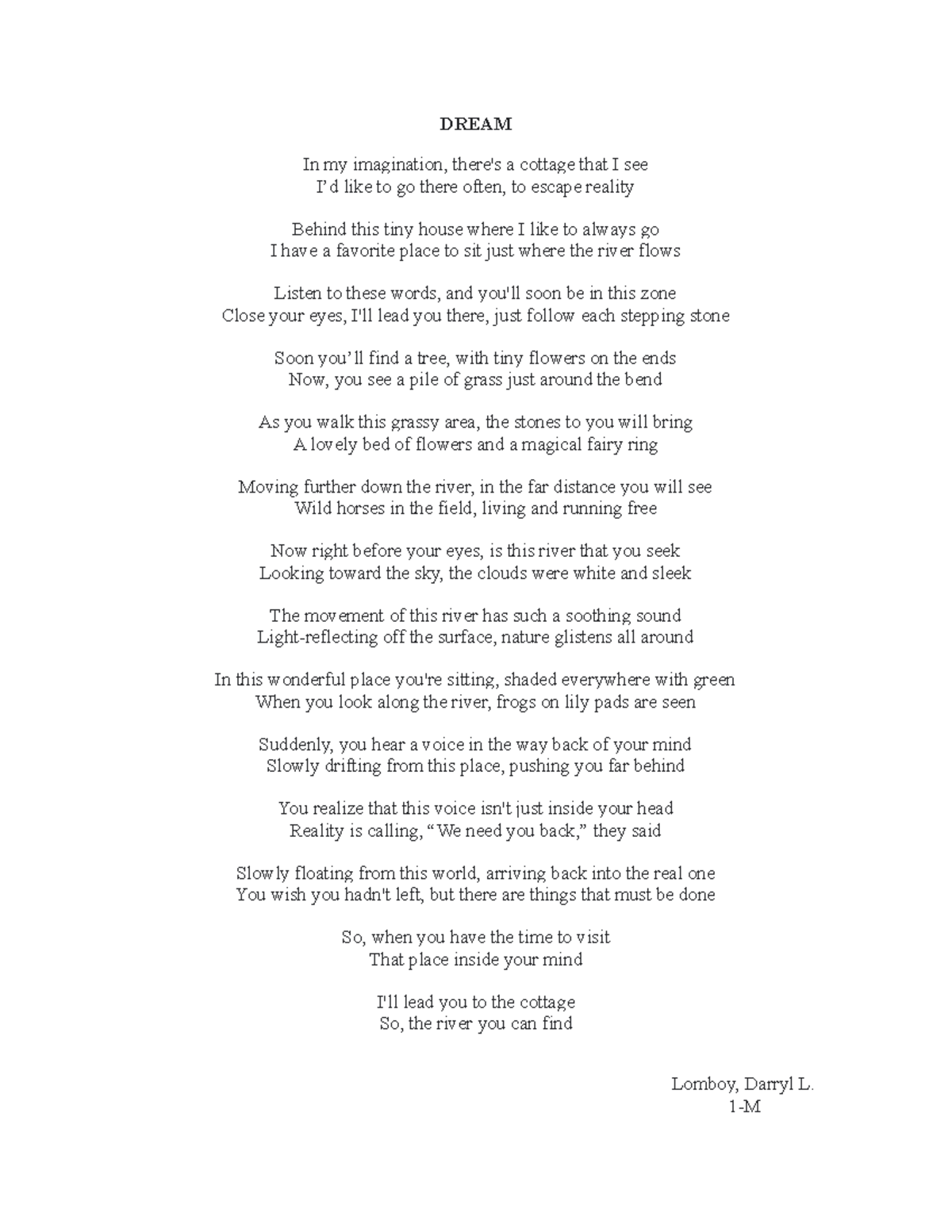Poem - A poem especially made for teachers. - DREAM In my imagination ...