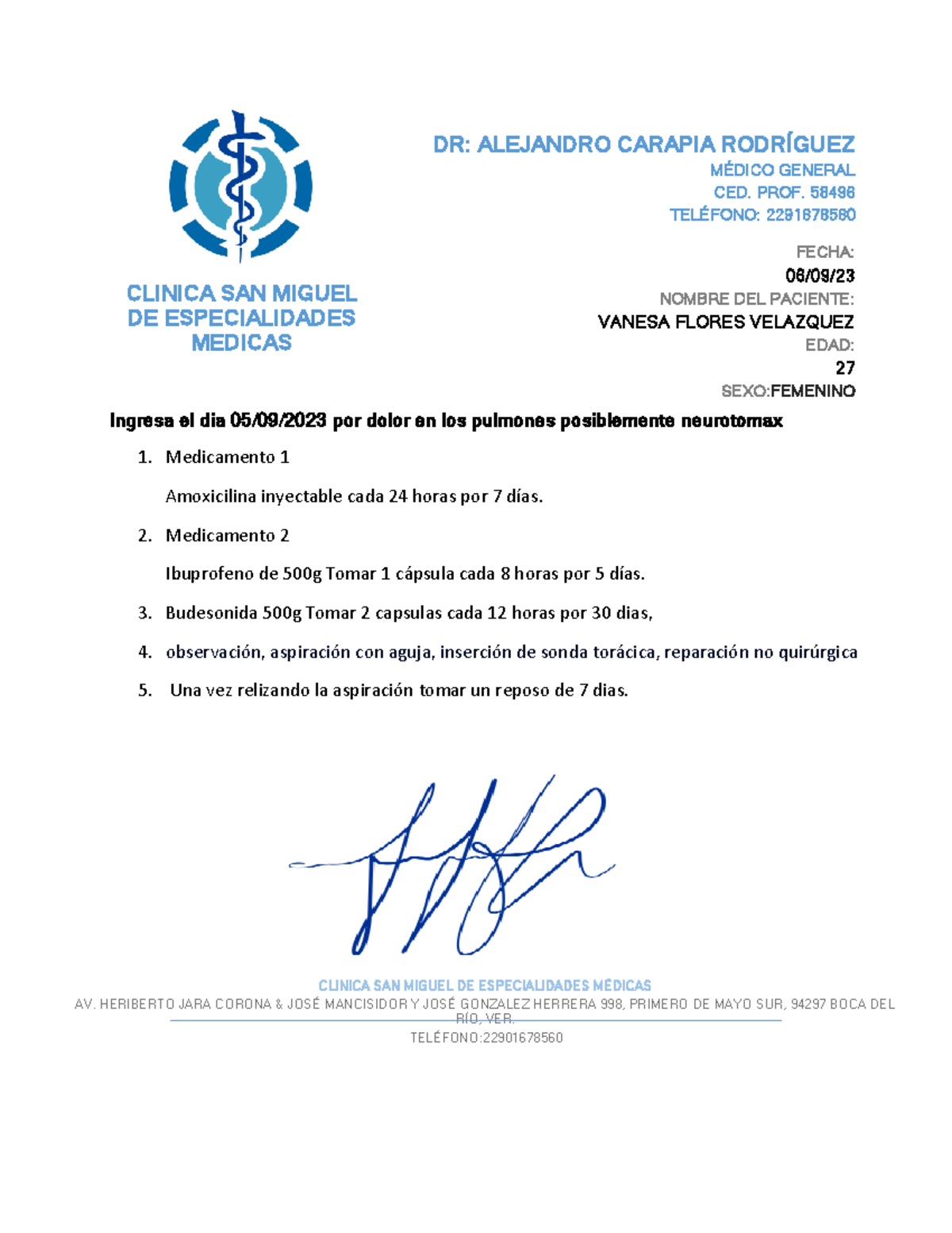 Receta Medica - rgerhetheth - CLINICA SAN MIGUEL DE ESPECIALIDADES ...