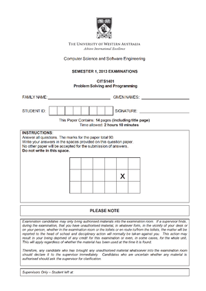 CITS1401 - UWA - Computational Thinking with Python - Studocu