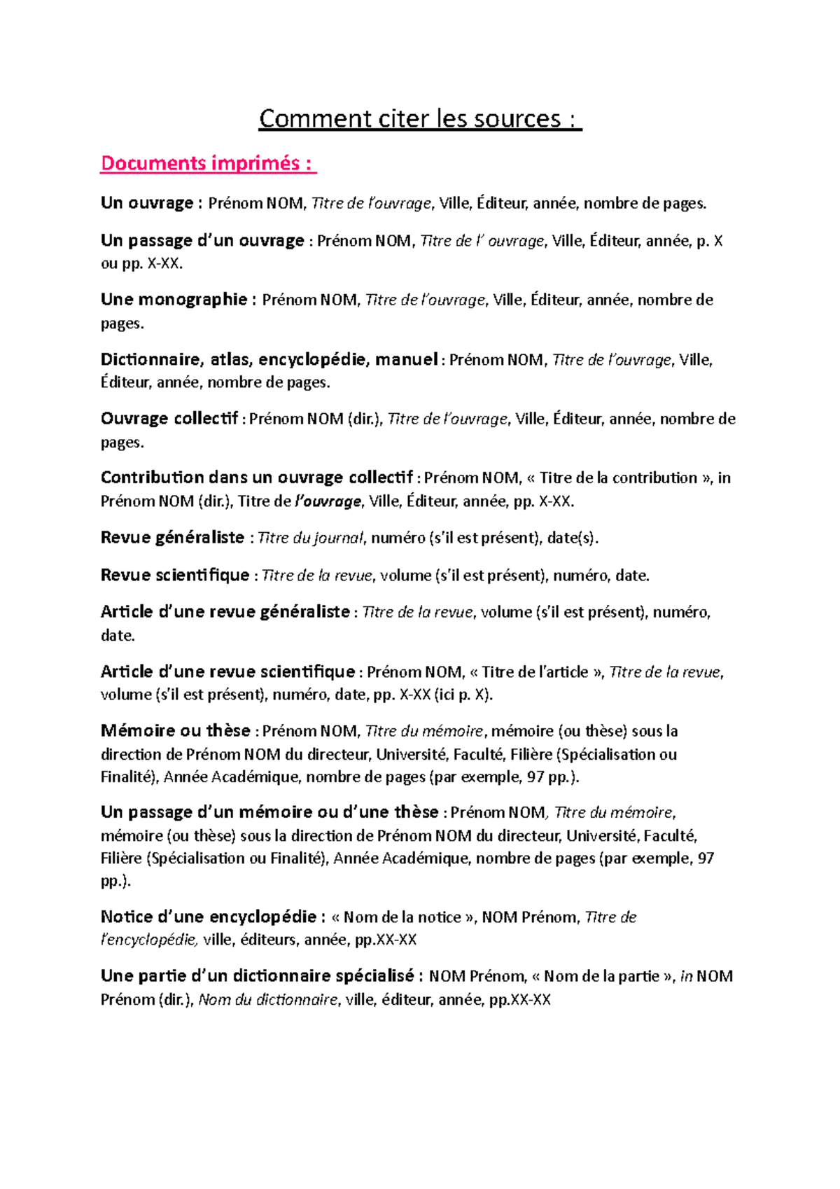 Comment citer les sources synthèse - Comment citer les sources ...