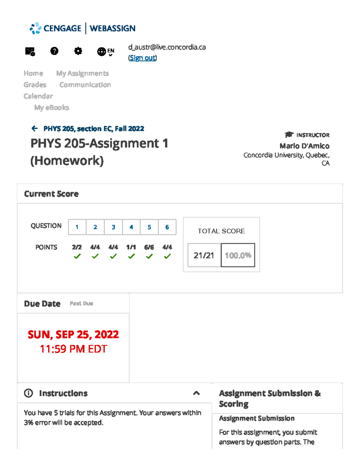 PHYS 205 - Assignment 1 - EN d_austr@live (Sign out) PHYS 205, section ...