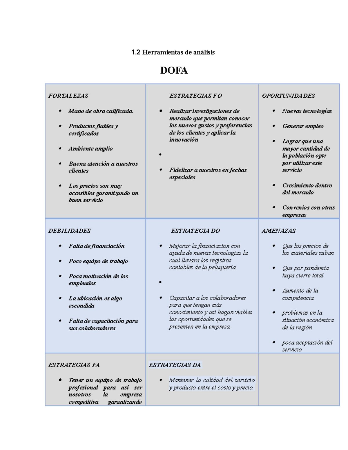 DOFA Y Planes Y Objetivos Mercadologicos - 1 Herramientas de análisis ...