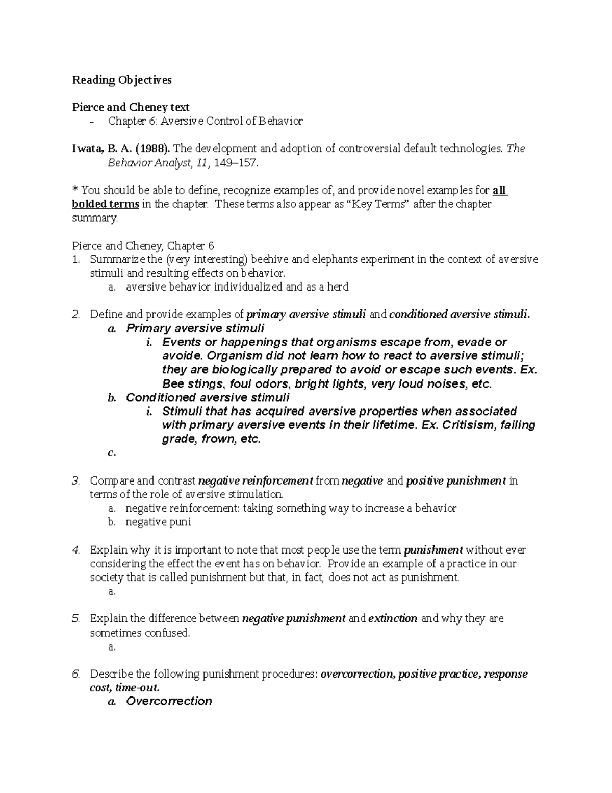 Reading objectives unit 6 - Reading Objectives Pierce and Cheney text ...