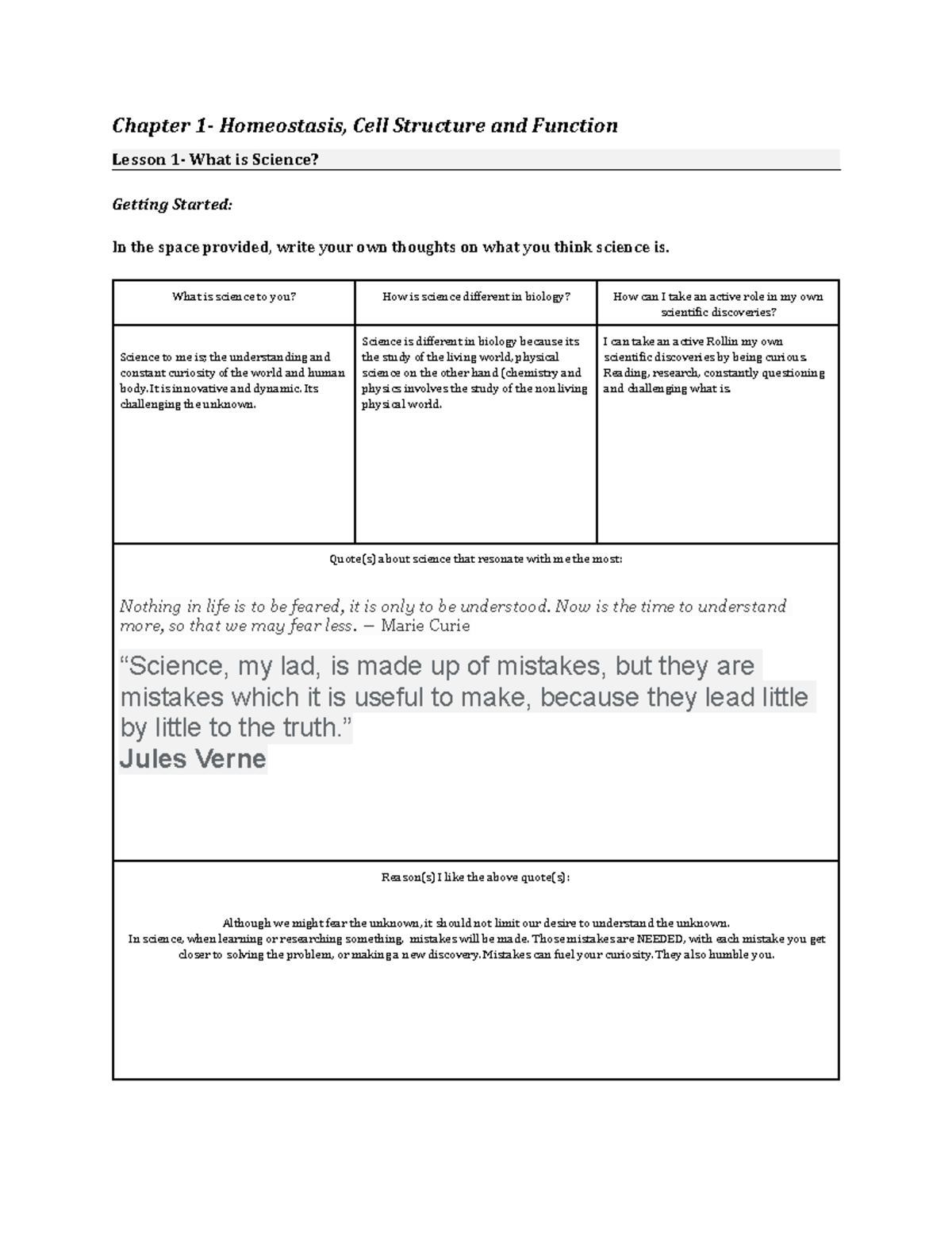 Study guide. biol. 101 - Chapter 1- Homeostasis, Cell Structure and ...