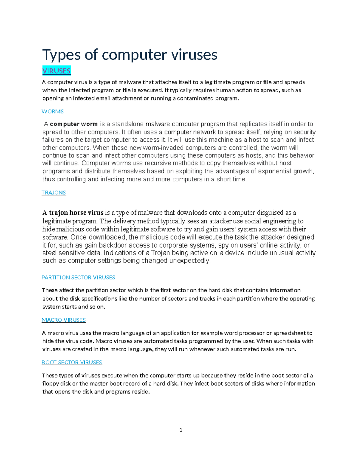 Computer viruses - Types of computer viruses VIRUSES A computer virus ...
