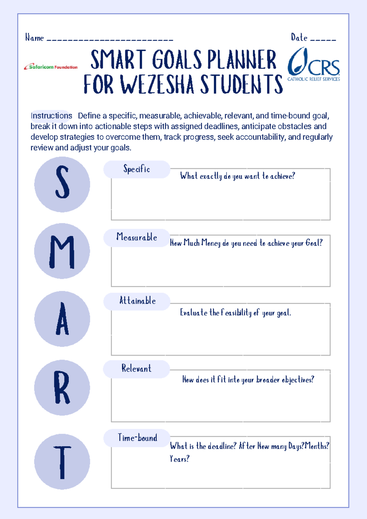 Smart Goal Planner for Learners - SMART GOALS PLANNER FOR WEZESHA ...