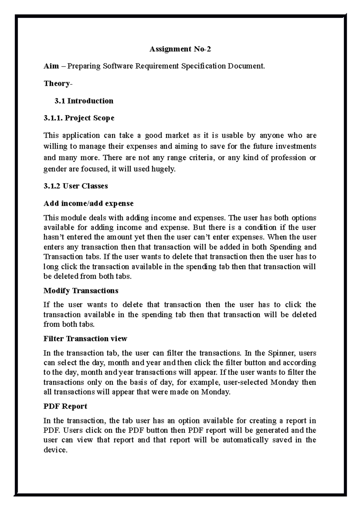 Assignment No 2 - SEPM - Assignment No- Aim – Preparing Software Requirement Specification ...