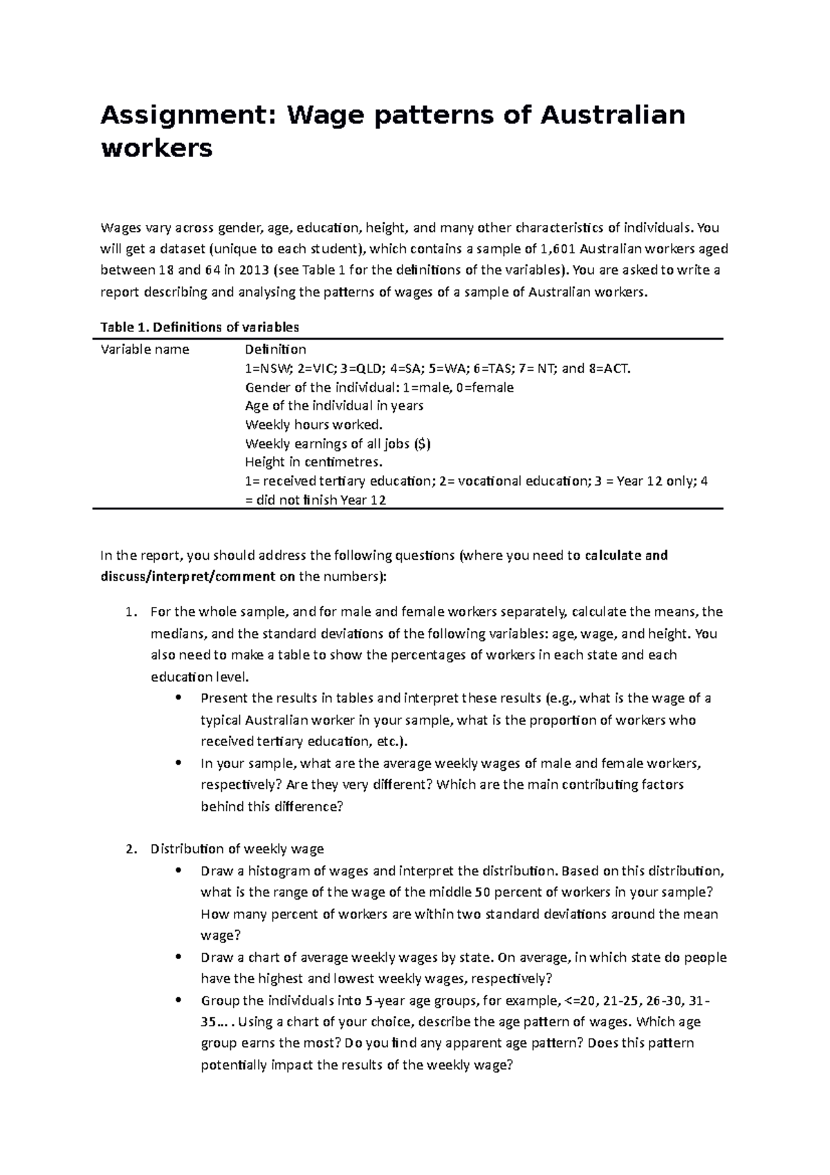 Assignment 2023s1-2-2 - Assignment: Wage patterns of Australian workers ...