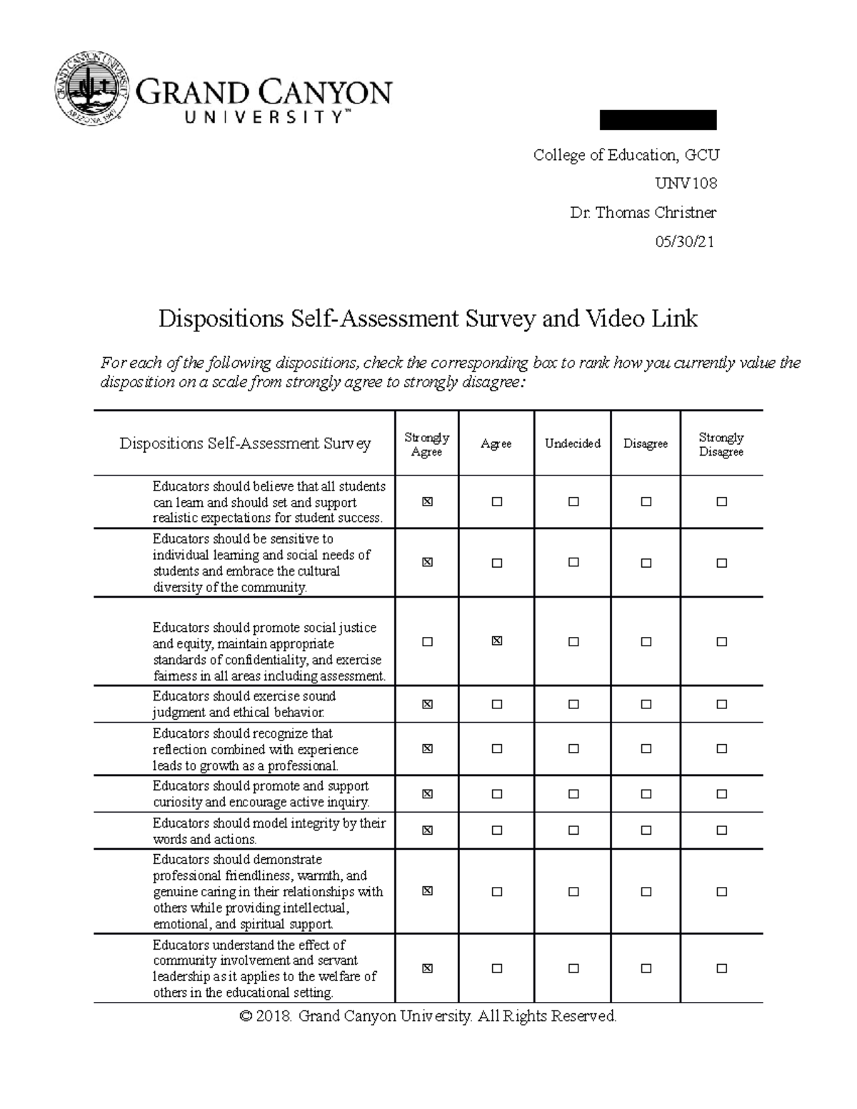 UNV-108 T5-Dispositions Self-Assessment Survey - Cindy Rodriguez ...