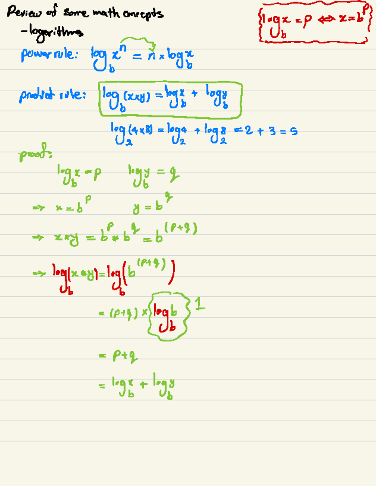 Lecture 2 - easy - Review of some math concepts - logg=p bP| logarithms ...