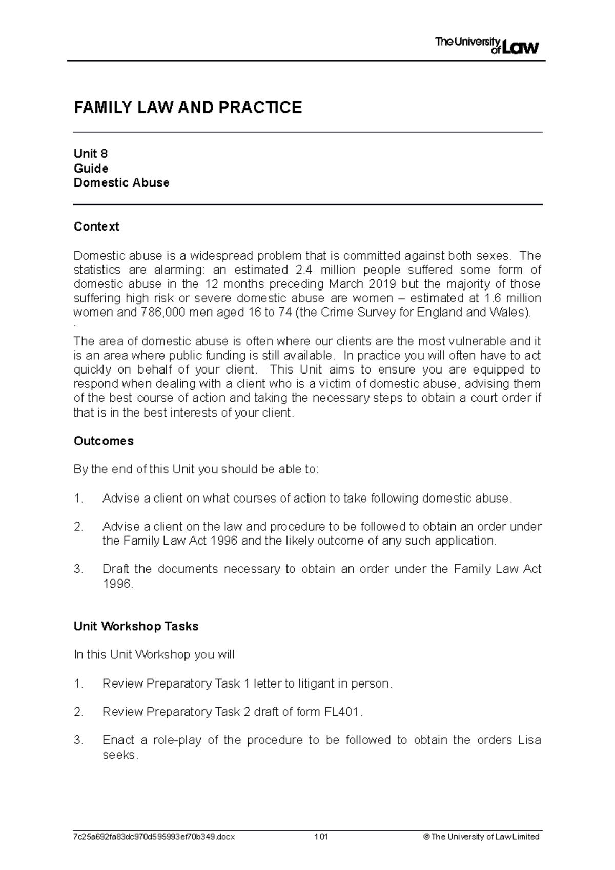 Family Law - Workshop 8 guide - FAMILY LAW AND PRACTICE Unit 8 Guide ...