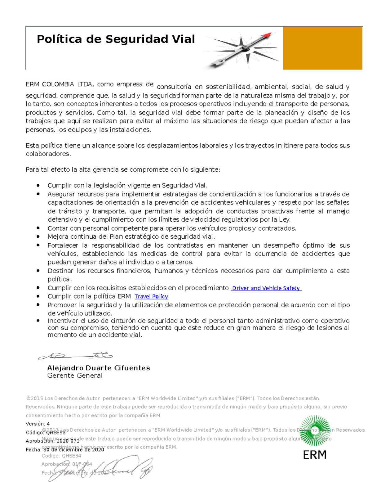 QHSE 53 Política Seguridad Vial IC - Política de Seguridad Vial ERM ...