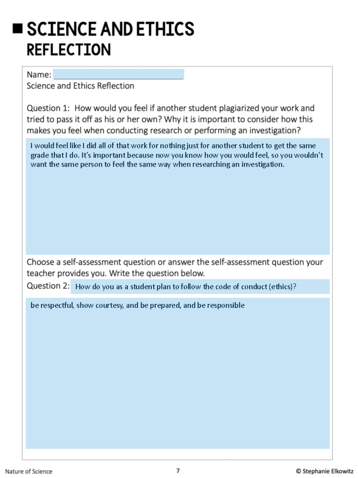Thomas Science & Ethics Reflection Fillable Slide- Adrian Hemelt - be ...