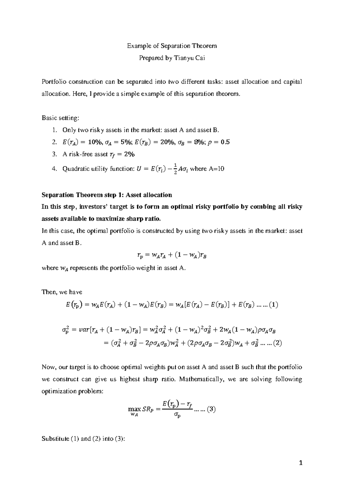 Example of Separation Theorem - Example of Separation Theorem Prepared ...