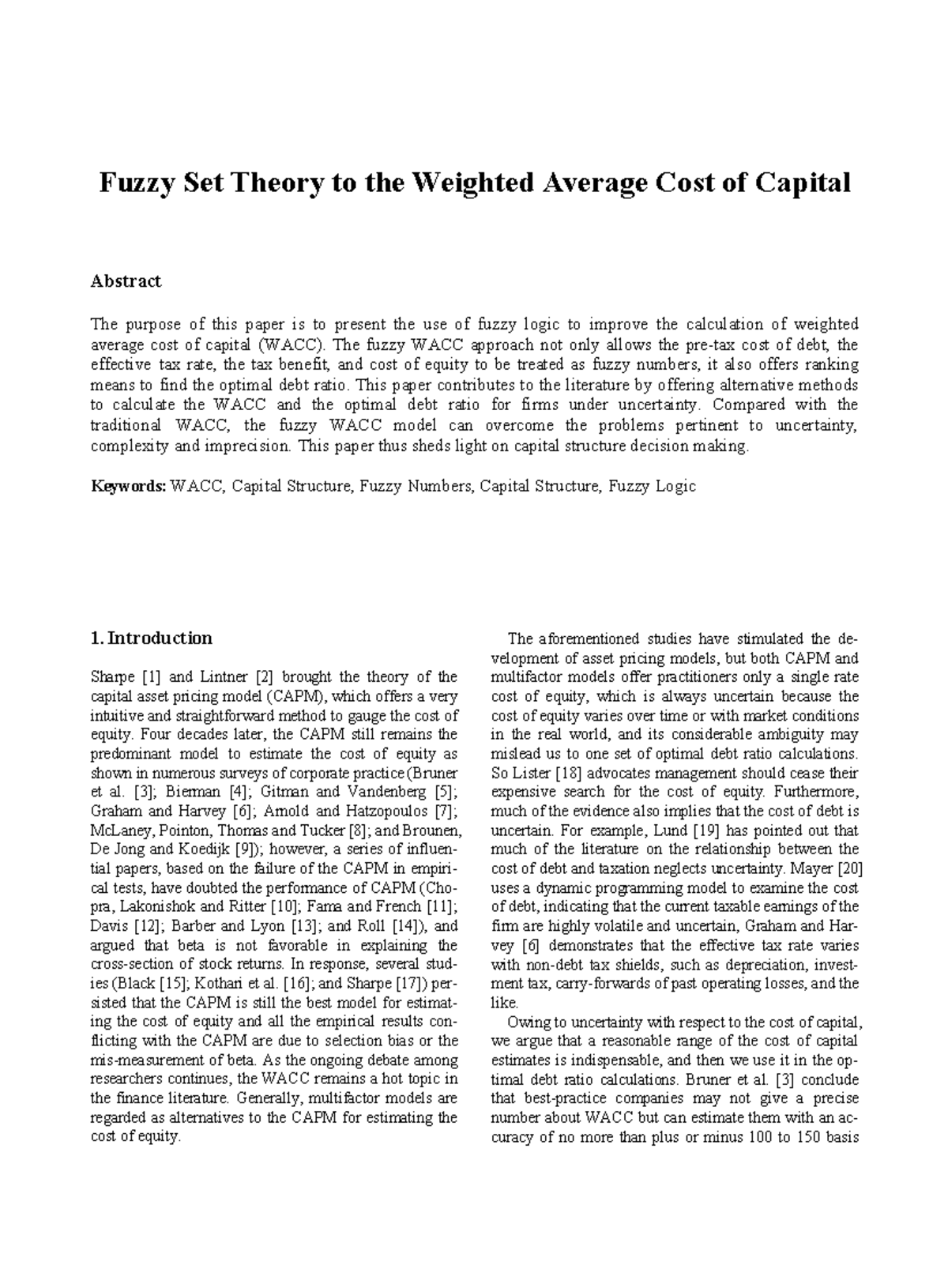 Fuzzy Set Theory to the Weighted Average Cost of Capital - Fuzzy Set ...