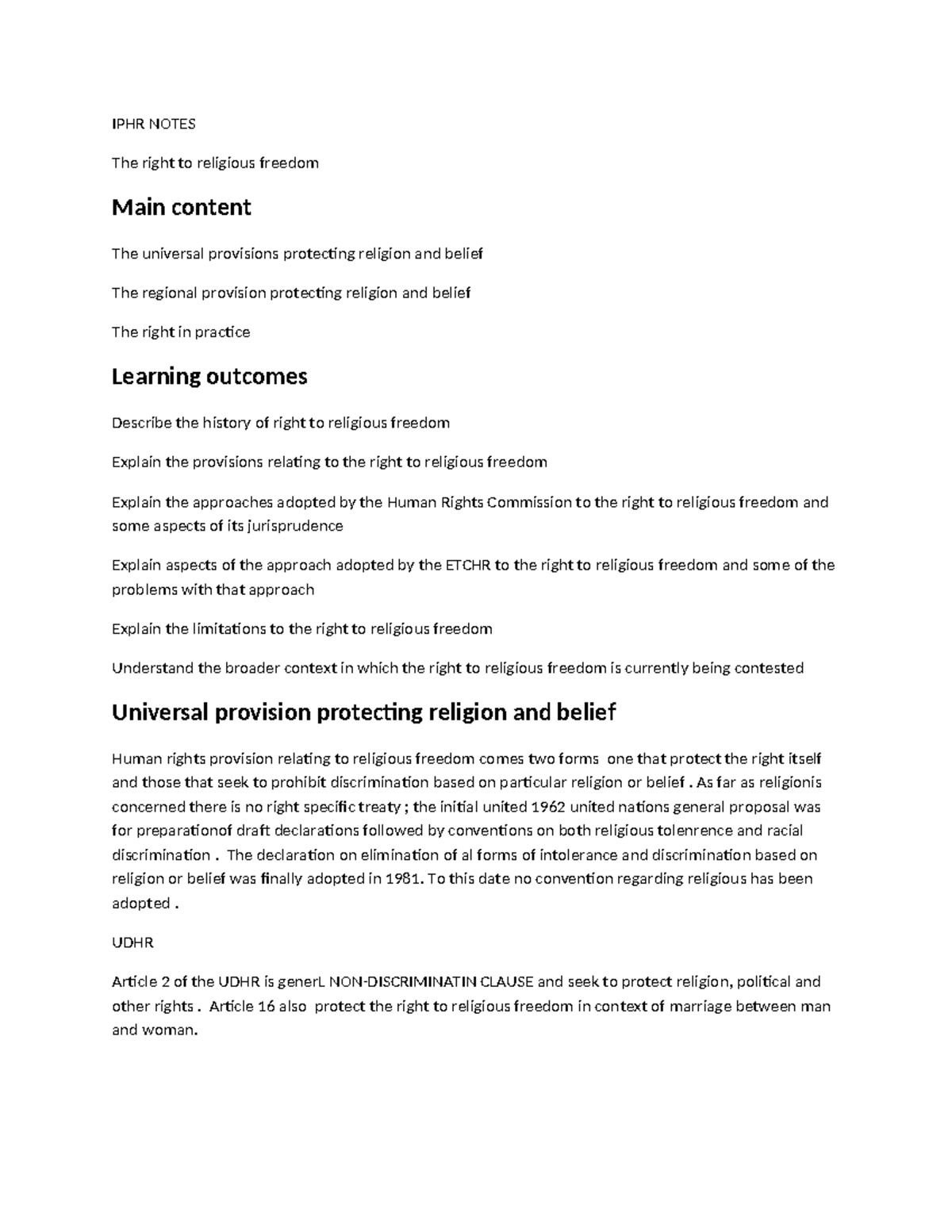 IPHR Notes - god - IPHR NOTES The right to religious freedom Main ...