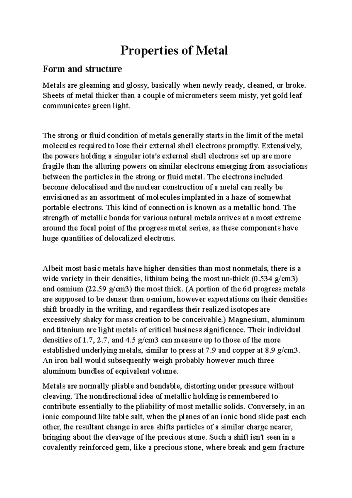 Properties of Metal - Shafina - Properties of Metal Form and structure ...