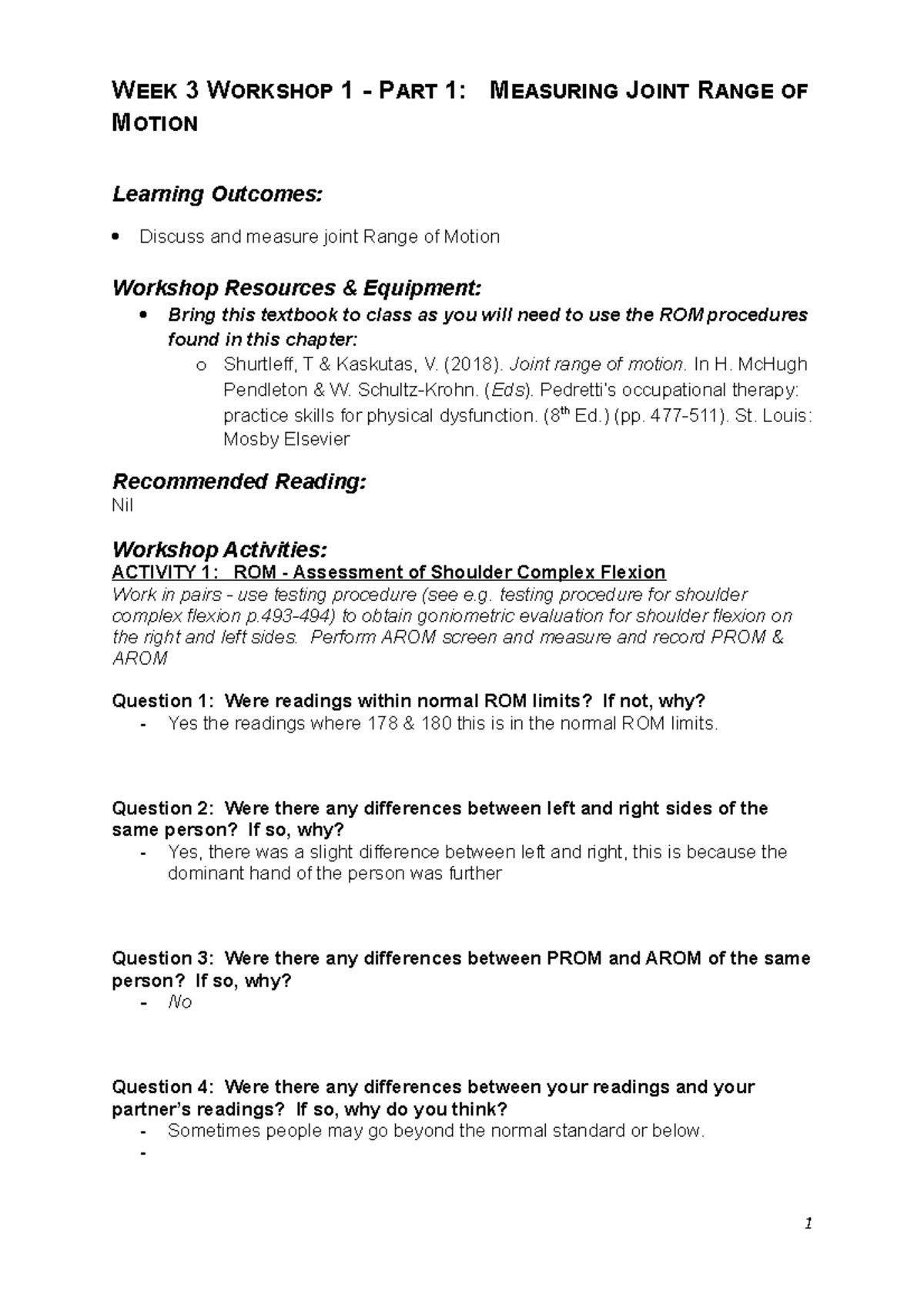 ROM Student Worksheet - tutorial work - WEEK 3 WORKSHOP 1 - PART 1 ...