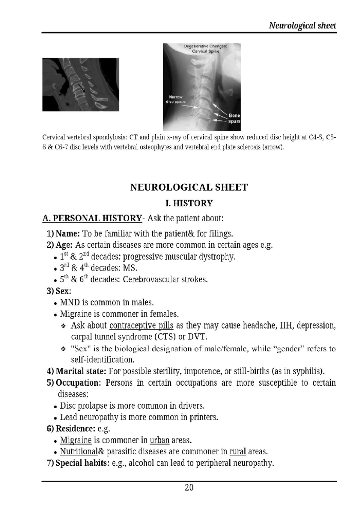Neurological sheet history - central nervous system - Studocu