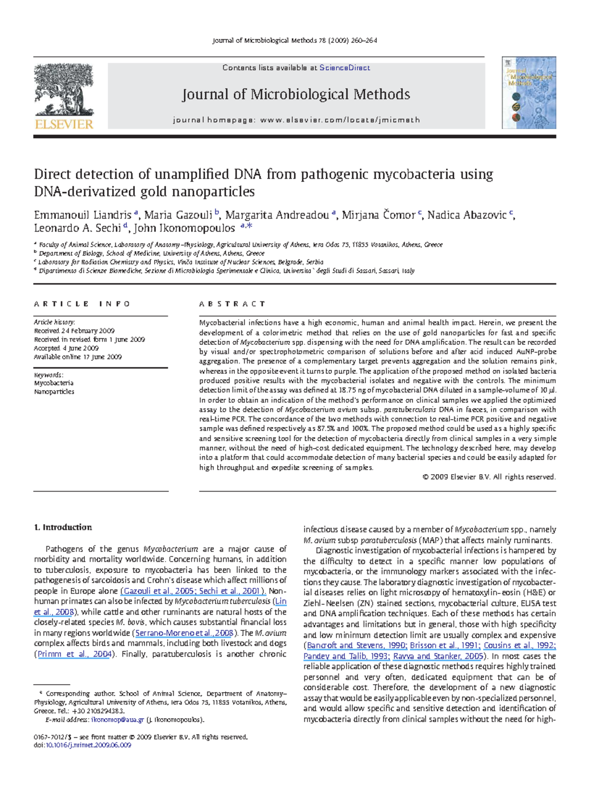 Direct detection of unamplified DNA from - Sechi d , John Ikonomopoulos ...