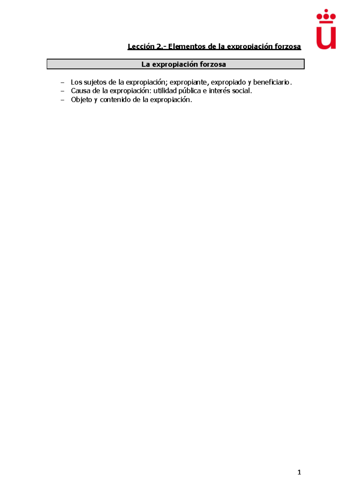 Lección 2.- elementos de la expropiación forzosa - Lección 2 ...