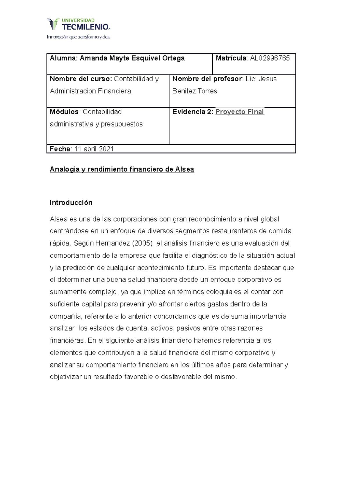 Contabilidad administrativa y presupuestos - Alumna: Amanda Mayte ...